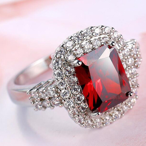 Woman Gorgeous Huge Genuine Fire Red Garnet AAA White Zircon Silver ...