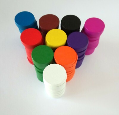 25mm Round Wooden Counters 10 Large Coloured Circles Board Game Tokens ...