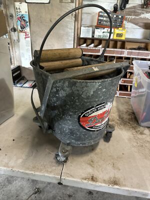 Vintage Deluxe Galvanized Metal 6 Gal. Oval Mop Bucket W/ Wringer ...
