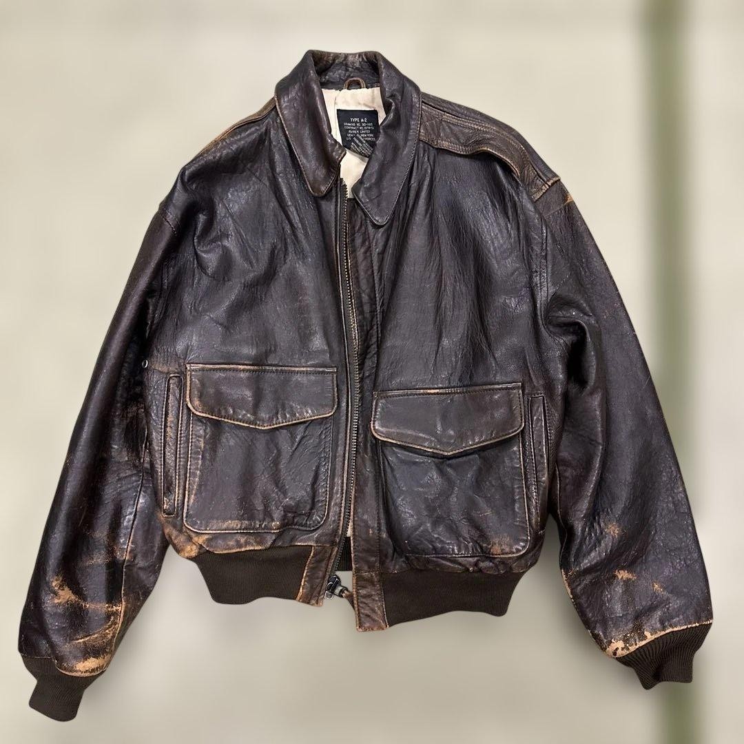 80s AVIREX A-2 Flight Leather Jacket Dark Brown - Gem