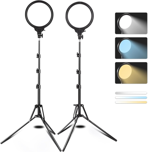 2 Pack 8" Full Screen Circular Panel Light with 65" Tripod Stand - Ring ...