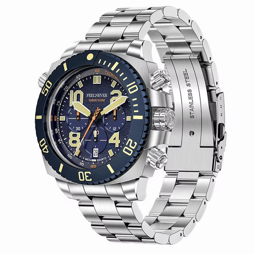 FeelNever Men’s Quartz 500M Waterproof Stainless Steel Diving Luminous ...