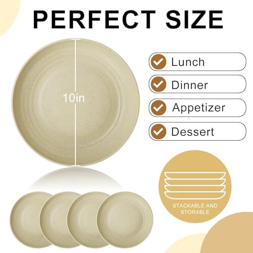 Wheat Straw Plates 10 Inch Dinner Plates Set of 8, Lightweight 10 inch ...