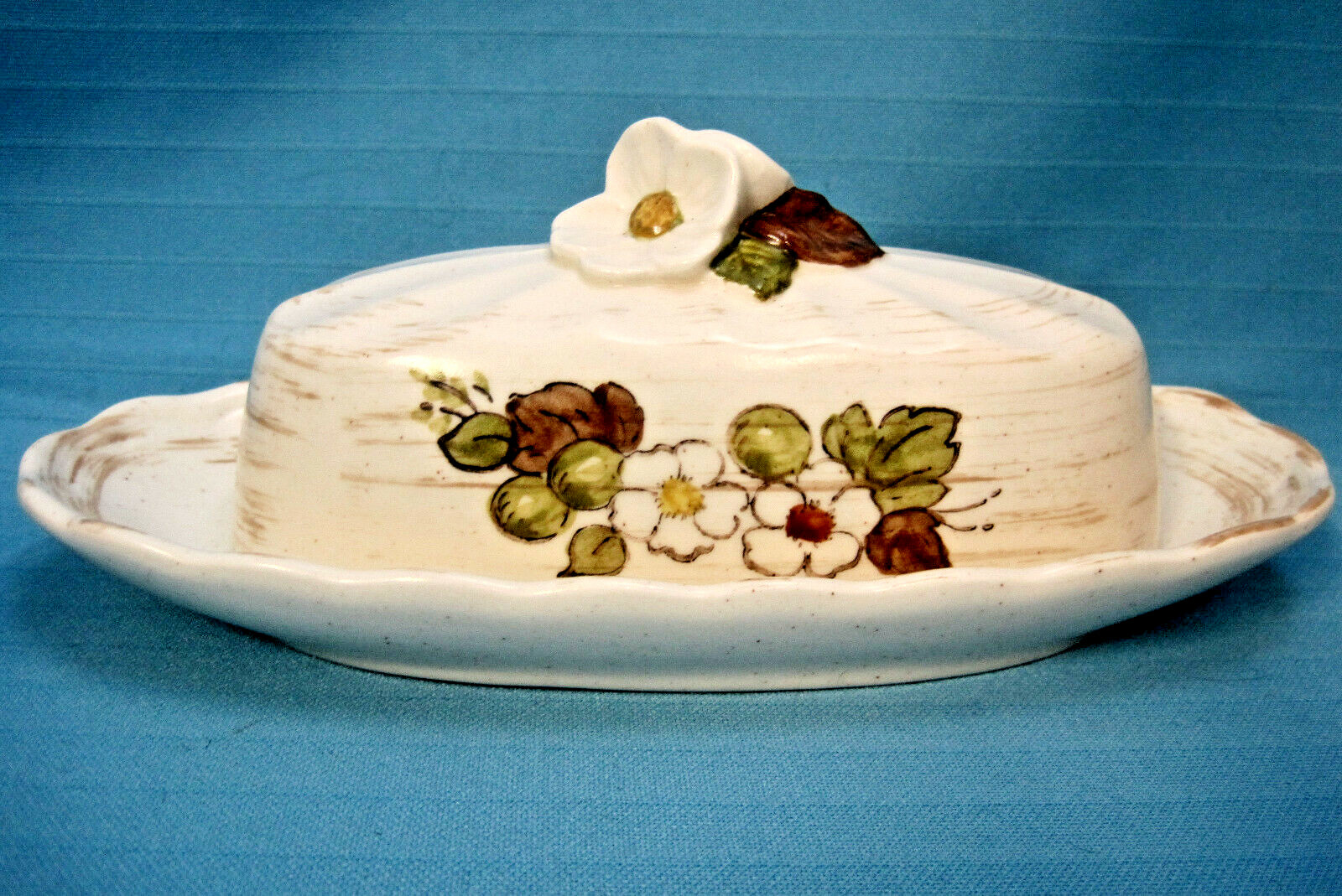 Butter Dish Covered Metlox Vernon Ware California Pottery White Dogwood ...