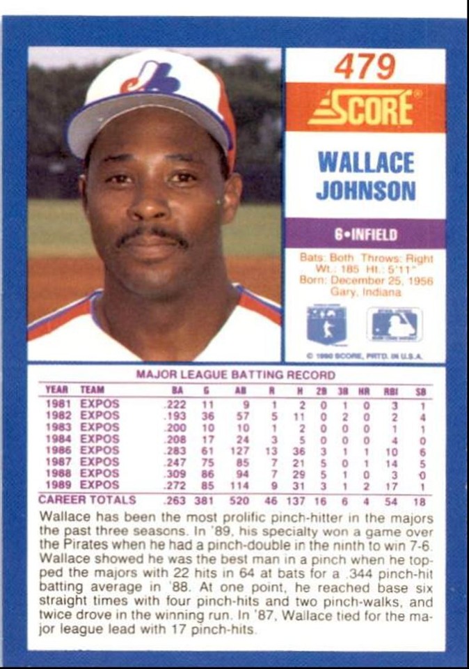 1990 Score Wallace Johnson Montreal Expos #479 | eBay