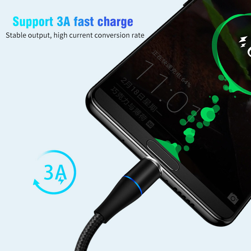 3in1 Magnetic USB Cable 3A FAST Charging Charger Sync Phone Type-C ...