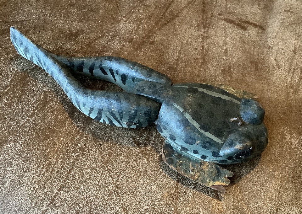 Vintage Wood Folk Art Carved Frog Decoy Ice Fishing Glass Eyes. | eBay
