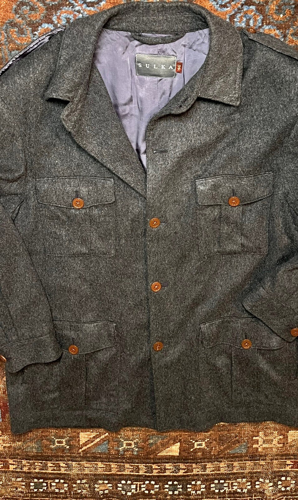 100% Cashmere SULKA 4 Pocket Bush Jacket Sz46 - Gem