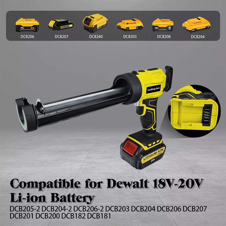 Electric Caulking Glass Mastic Sealant Glue Gun Cordless For DeWalt 18V ...