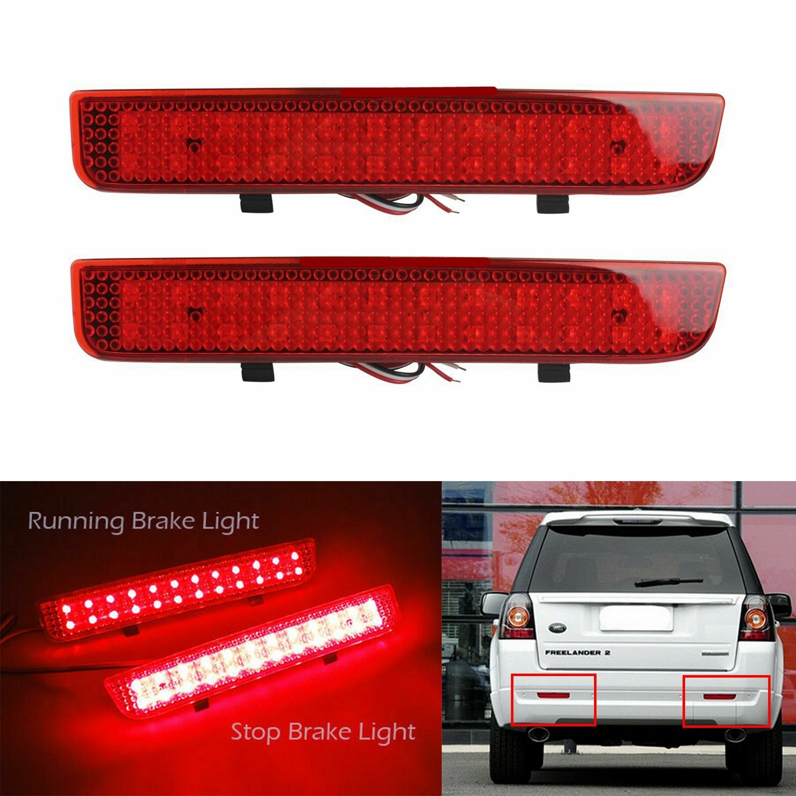 2x Red LED Bumper Reflector Tail Brake Stop Light For Range Rover LR2 ...