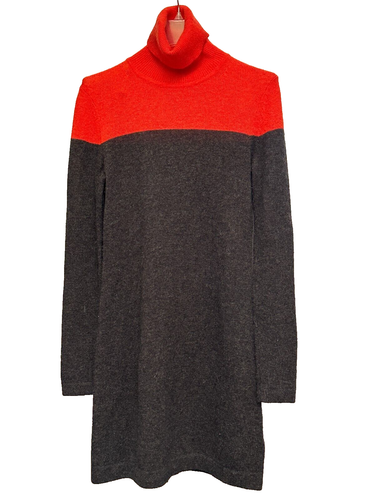 Theory Cashmere Sweater Dress long sleeve Colorblock Red/Charcoal ...