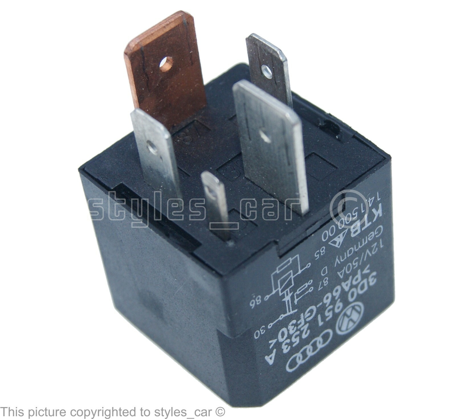 3D0951253A Audi VW Seat Skoda Black Relay (No.433) 5-Pin 12V/50A KTB ...