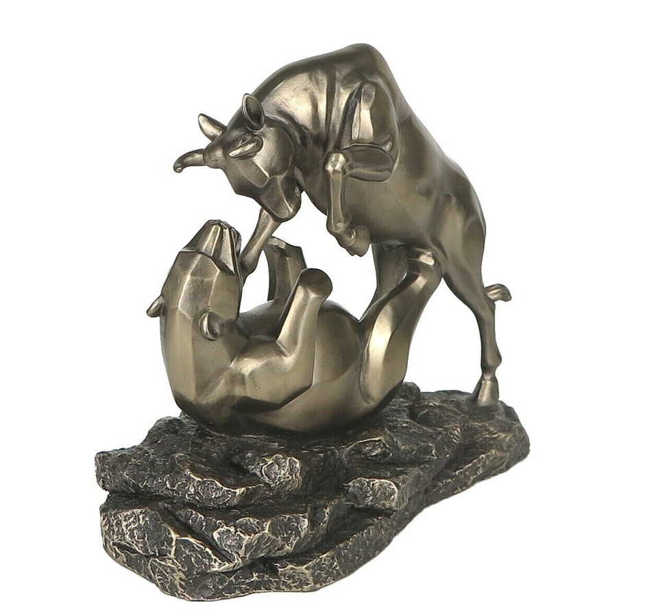 Wall Street Bull Bear Fight Stock Market Bronze Figurine 7"L New in Box ...