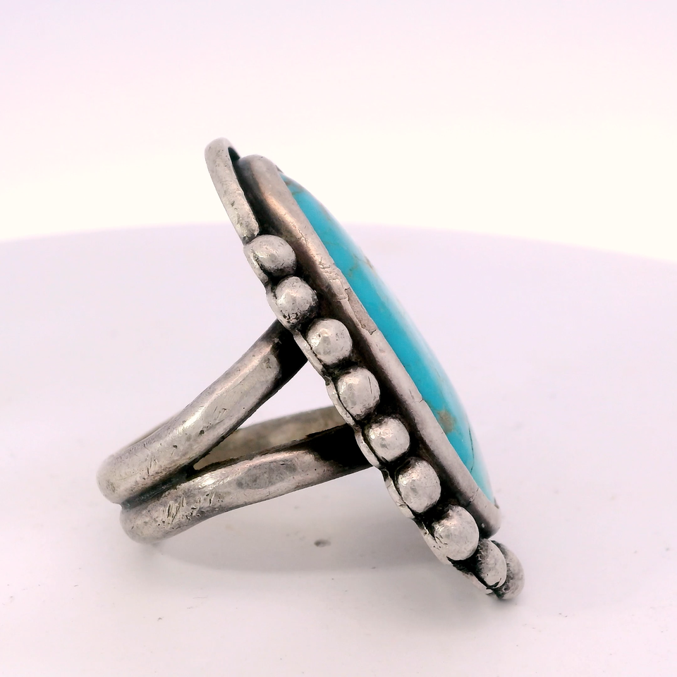 Sterling Silver Large Vintage Native American Blue Turquoise Ring | eBay