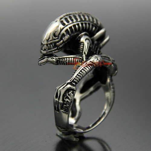 Retro Alien Skull Men's Ring Stainless Steel 3D Predator Rocker Band ...