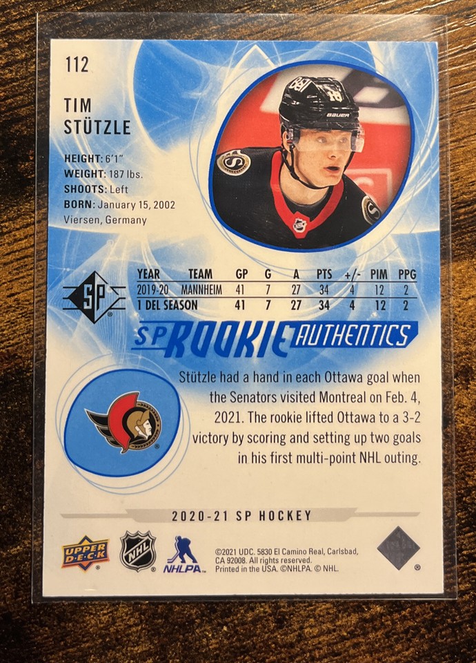 2020 SP Rookie Authentics Tim Stutzle RC | eBay