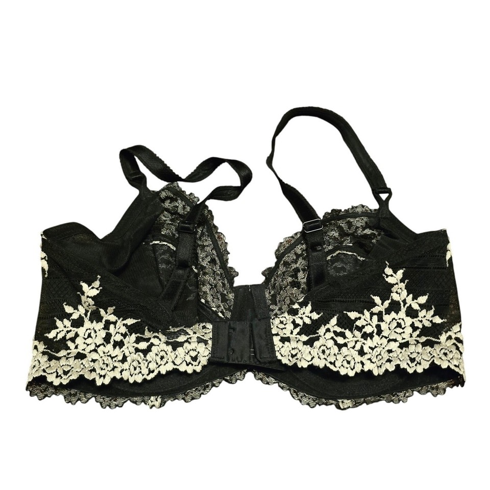 Walco black with white flowers lace bra size 36DD | eBay