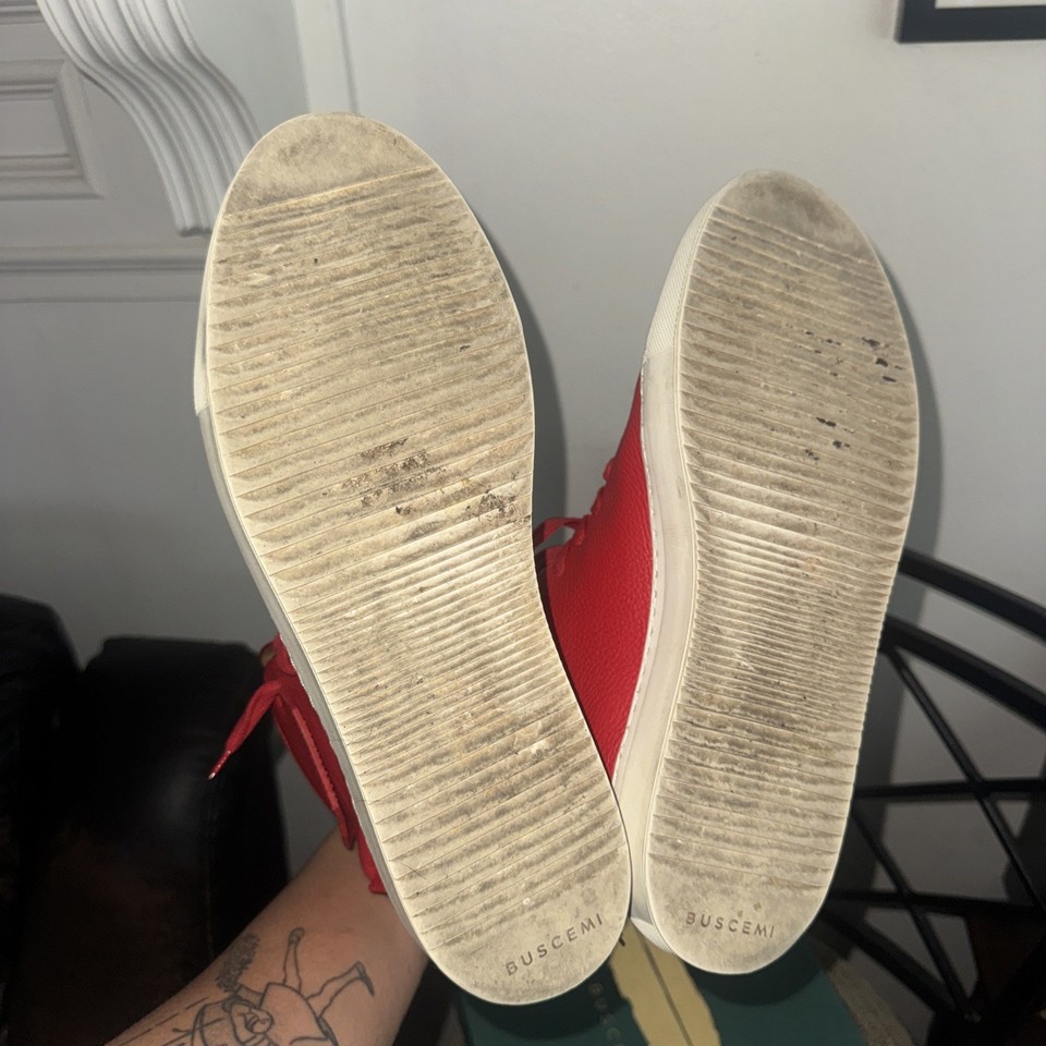 Buscemi 150 MM Sneakers Red White Gold Men size 11 44 Leather High Tops ...