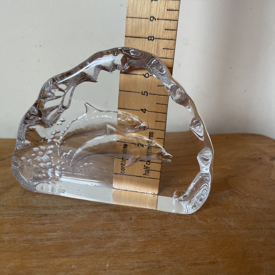 Dartington 24% Lead Crystal Capredoni Signed Dolphin Slab Paperweight ...