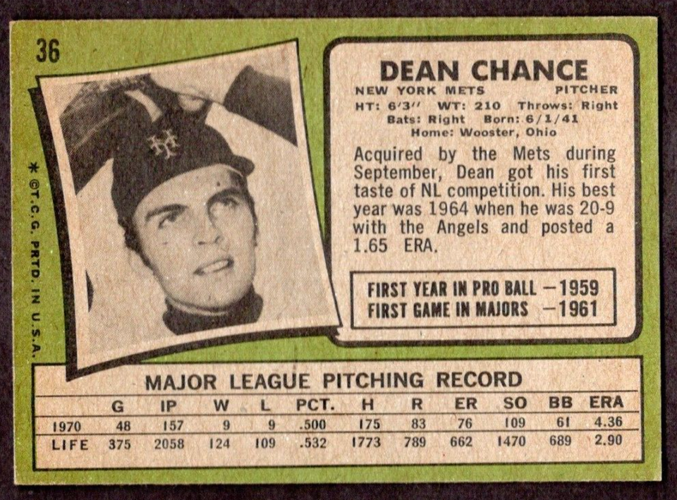 1971 Topps #36 Dean Chance (VGEX) | eBay