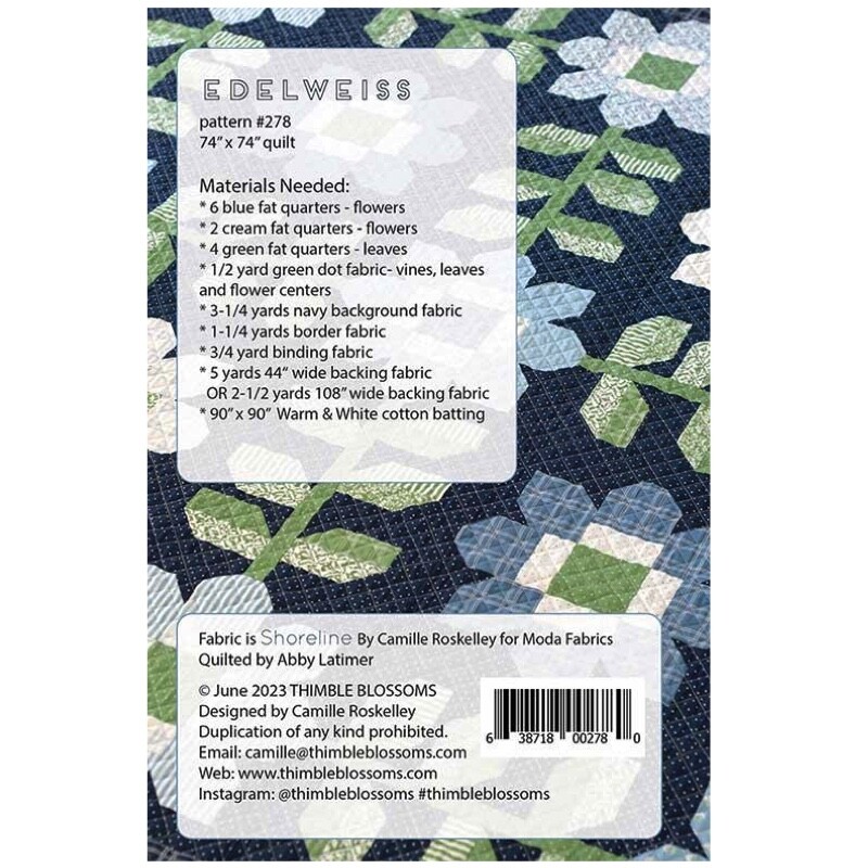 Edelweiss Quilt Pattern by Camille Roskelley featuring 'Shoreline' | eBay