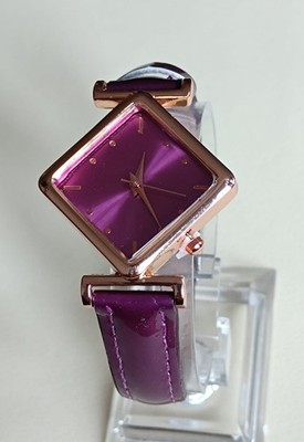 Ladies Diamond Shape Quartz Wrist Watch, Purple, Leather Strap ...