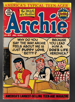 Archie Comics #63 Archie Comics 1953 Silverfish suck Complete reader's ...