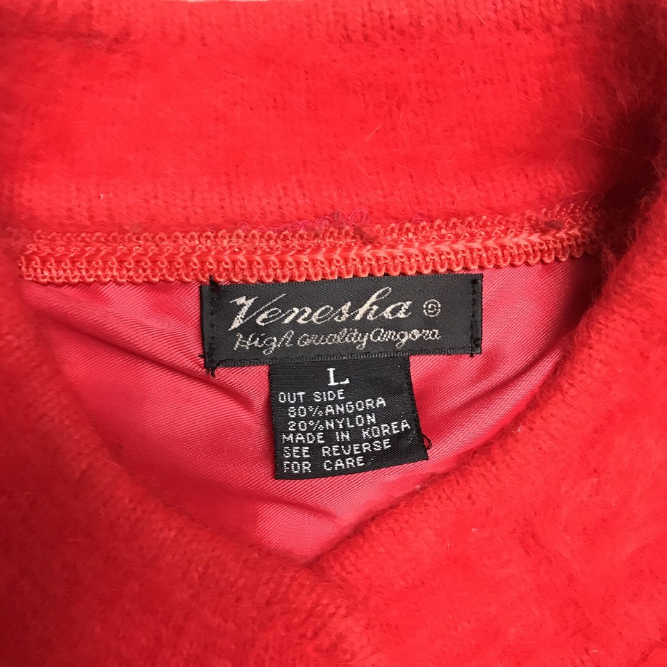 VTG VENESHA High Quality Angora Sweater Swing Cardigan Red Floral ...