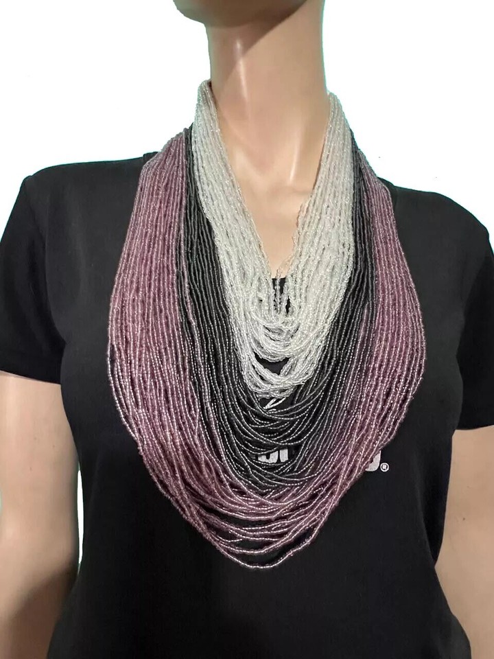 N4196 BOLD Long Heavy Multi Color Strand Crochet Fashion Ethnic ...