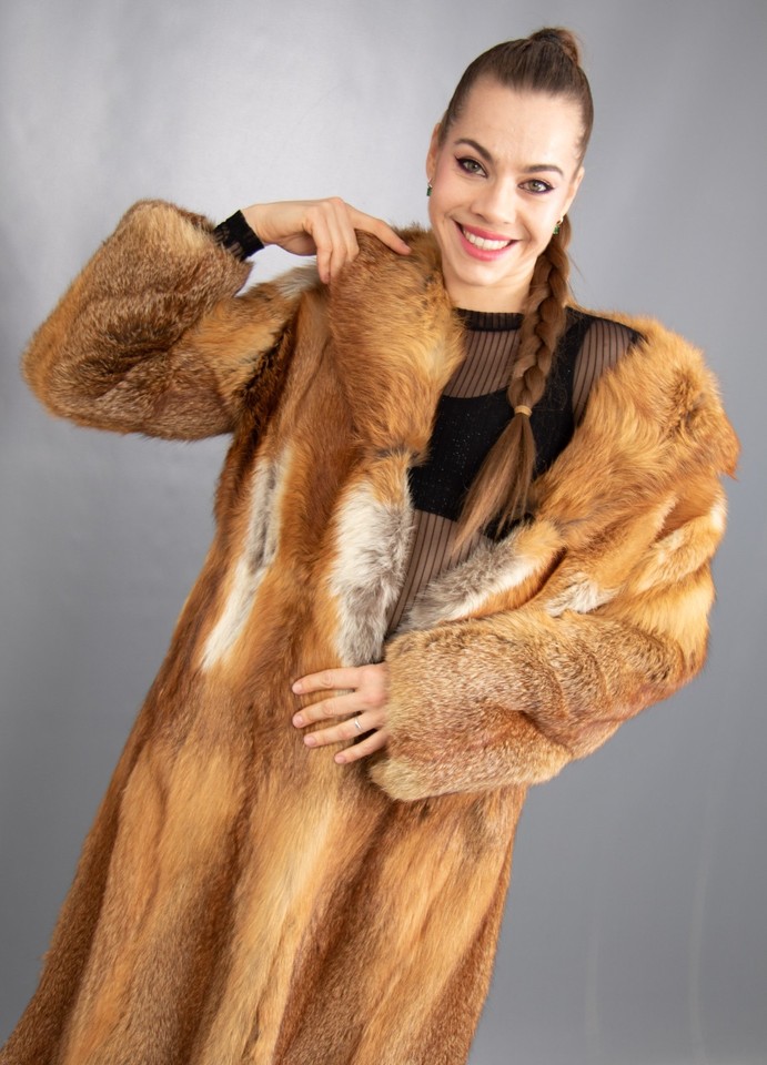 8262 AMAZING REAL RED FOX COAT LUXURY FUR JACKET LONG PELZ BEAUTIFUL ...