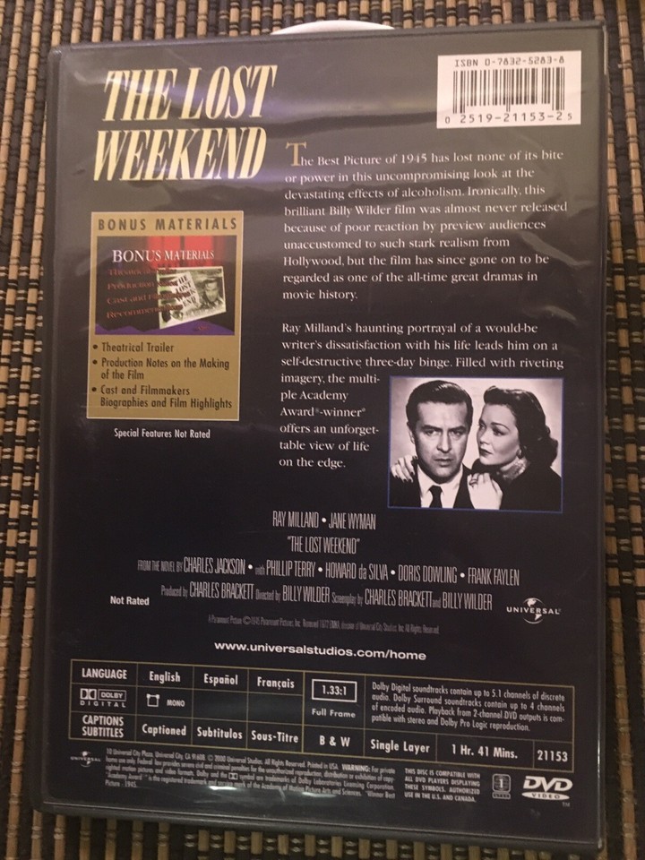 The Lost Weekend (DVD, 1945) Billy Wilder, Ray Milland 25192115325 | eBay