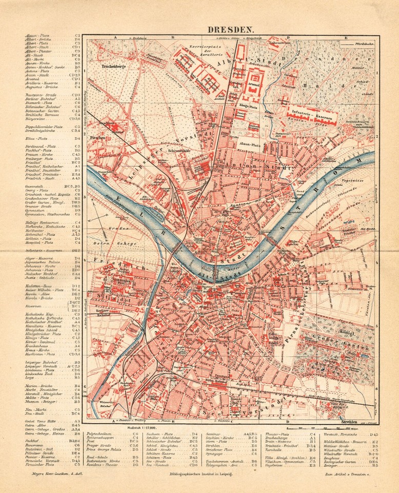 DRESDEN 1890 Original Vintage Antique map city plan Germany Deutschland ...