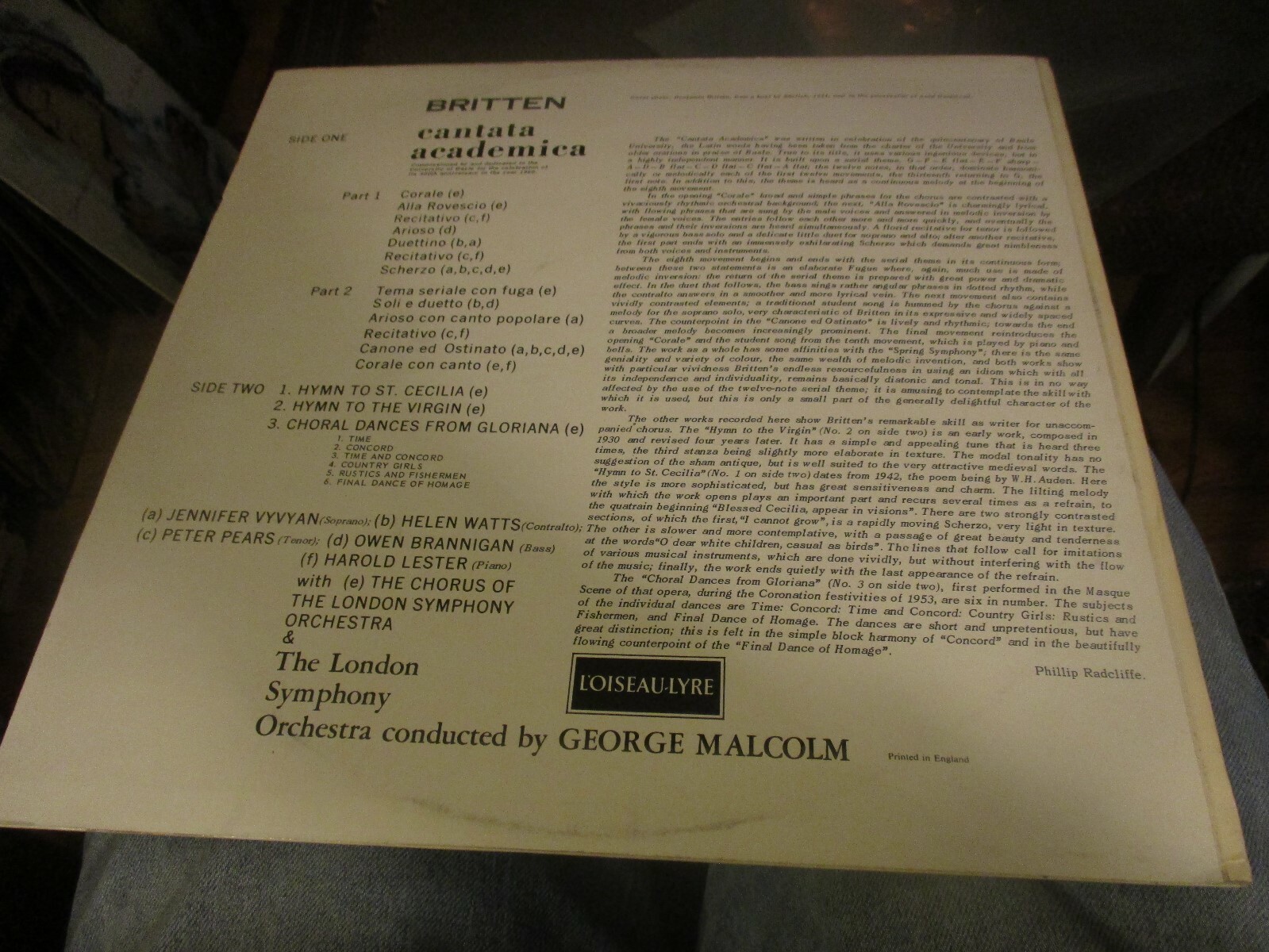 1961 BENJAMIN BRITTEN Cantata Academica Stereo UK LP L'oiseau-Lyre SOL ...