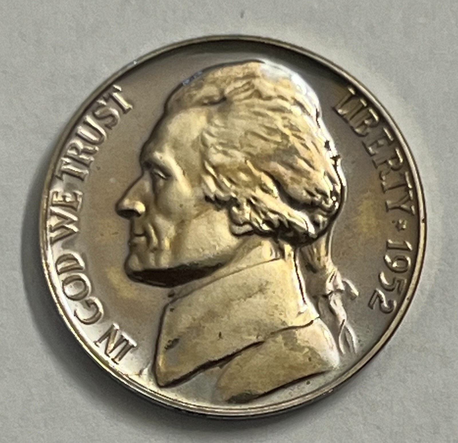 1952 PROOF THOMAS JEFFERSON NICKEL 5C GREAT EYE APPEAL, SHARP DETAILS ...