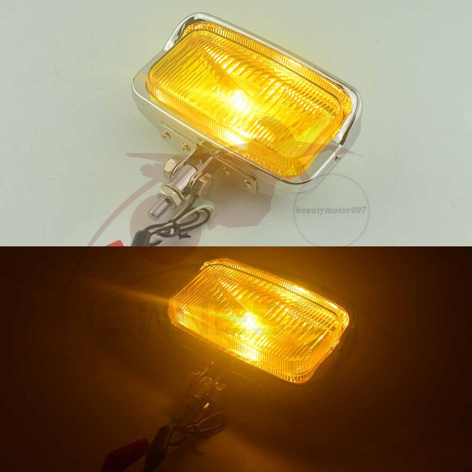 Square Retro Chrome Headlight Motorcycle for Harley Chopper Amber Cafe ...
