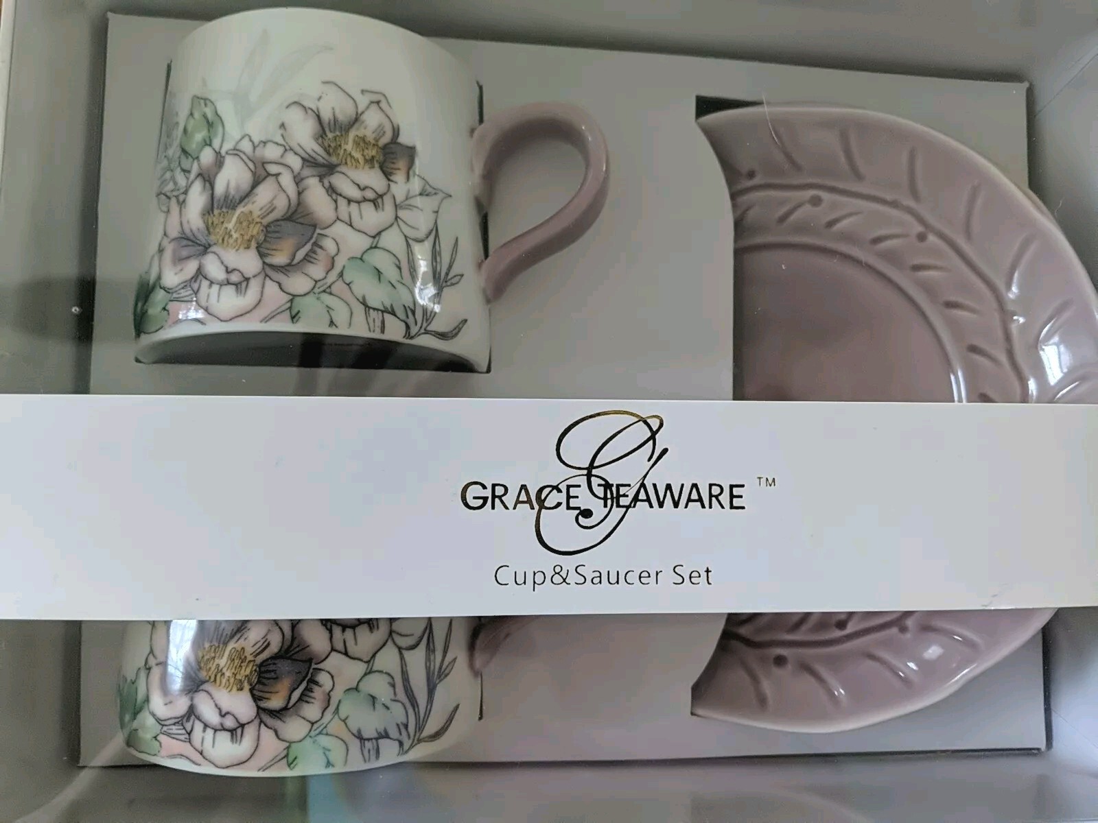 New Grace Tea Ware Fine Porcelain Flowers 2-2Piece Cup & Saucer Set ...