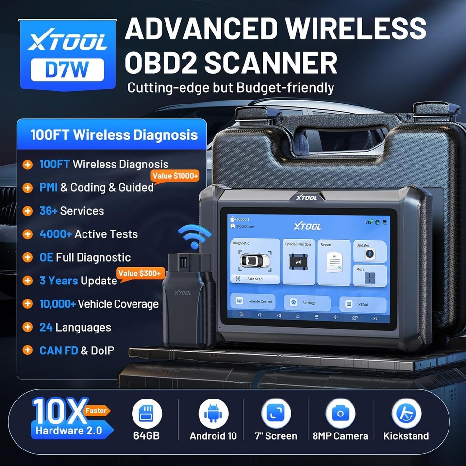XTOOL D7W V2.0 Wireless OBD2 Car Diagnostic Scan Tool 36+ Services Key Coding | eBay UK