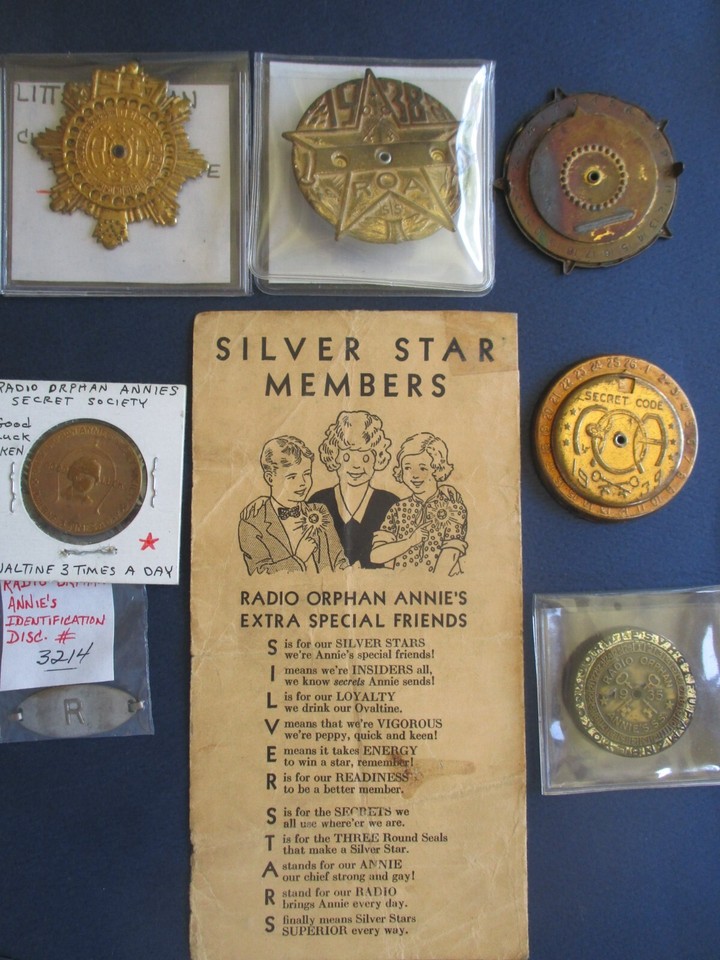 Vtg Orphan Annie Collection With Decoders,Good Luck Token, ID Disc ...