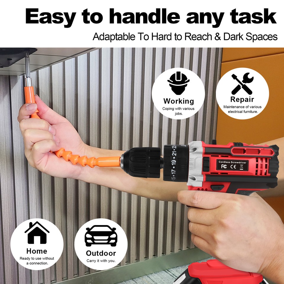 18V Cordless Drill Combi Driver Electric Screwdriver Set with 2 Battery ...