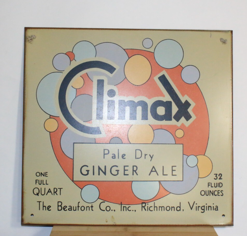 Vintage Climax Ginger Ale Beaufort Richmand Virginia metal sign ...