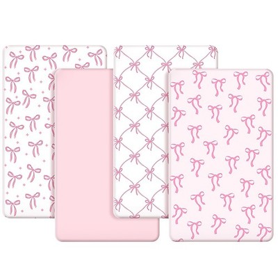 4 Pack Coquette Pink Bows Baby Crib Fitted Sheet 52'' x 28'' Pink Bows ...