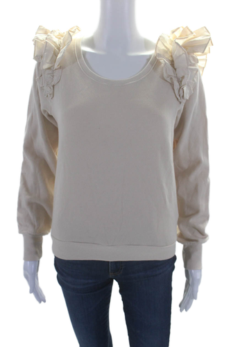 Nation LTD Women's Scoop Neck Long Sleeves Ruffle Pullover Blouse Beige Size XS | eBay