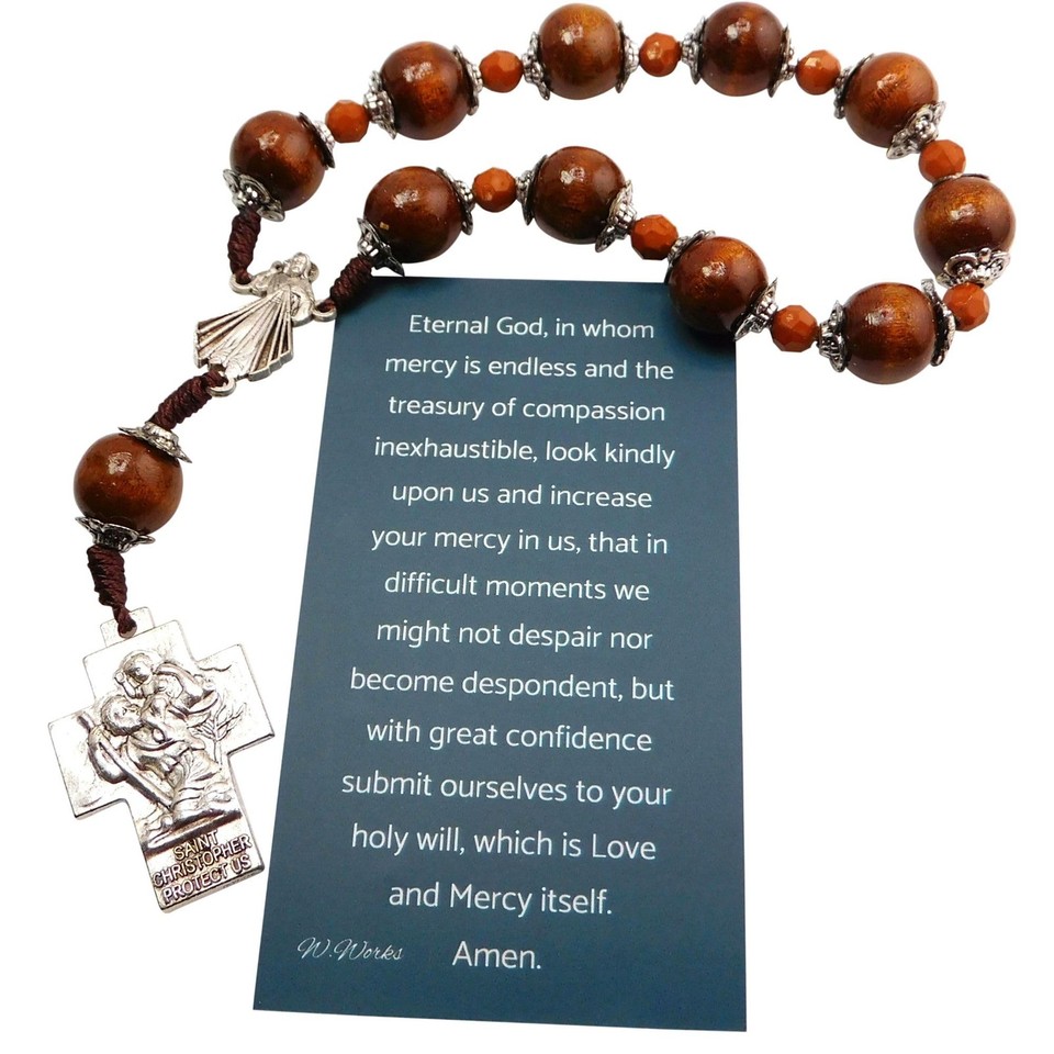 Divine Mercy Rosary Chaplet One Decade Wood Metal Catholic Prayer Bead ...