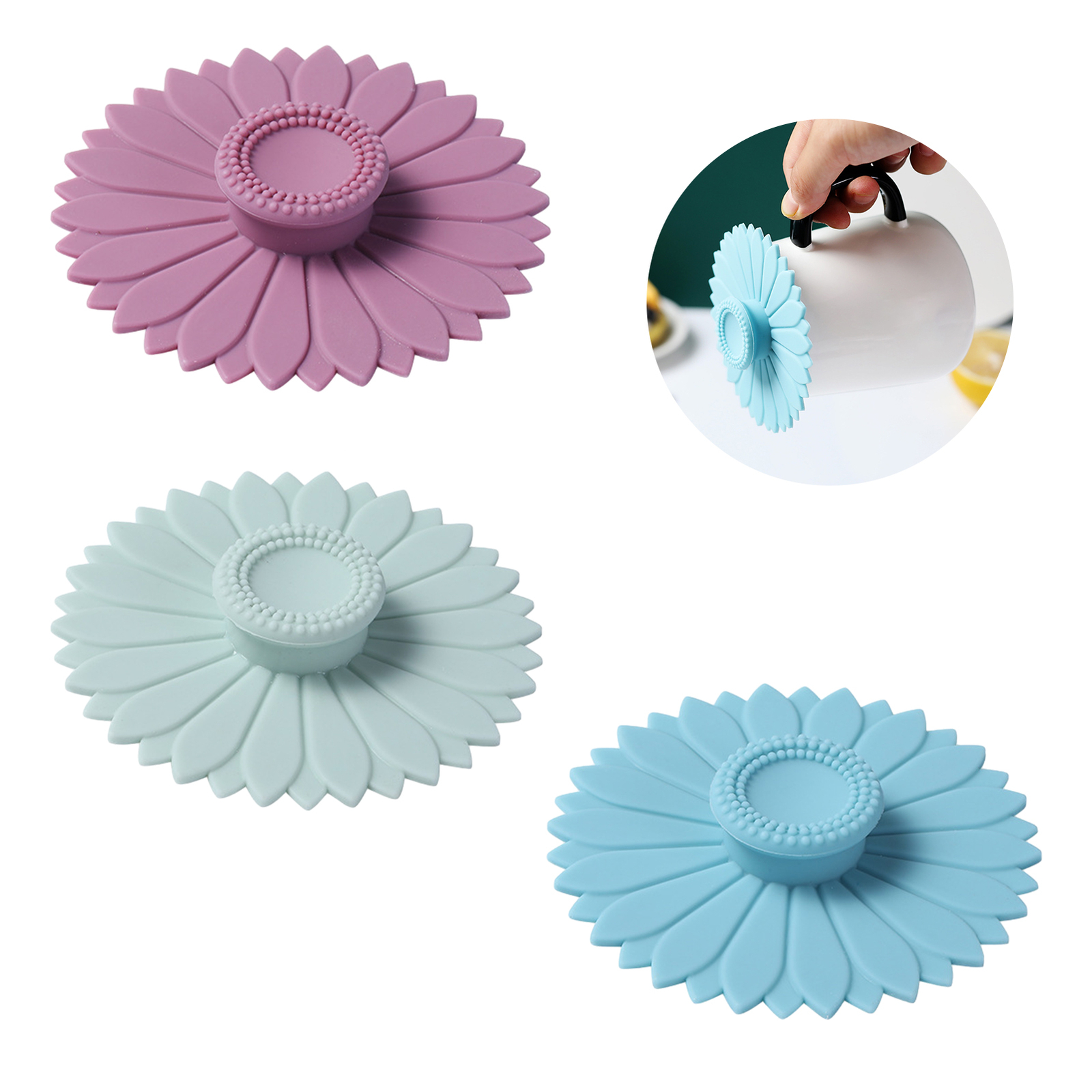 3pcs Silicone Lid Cup Covers Tea Pots Convenient Sunflower Shaped For ...