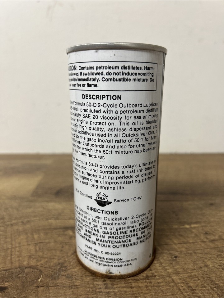 Vintage Mercury Outboard Motor Quicksilver Formula 50 2 cycle Oil Can ...