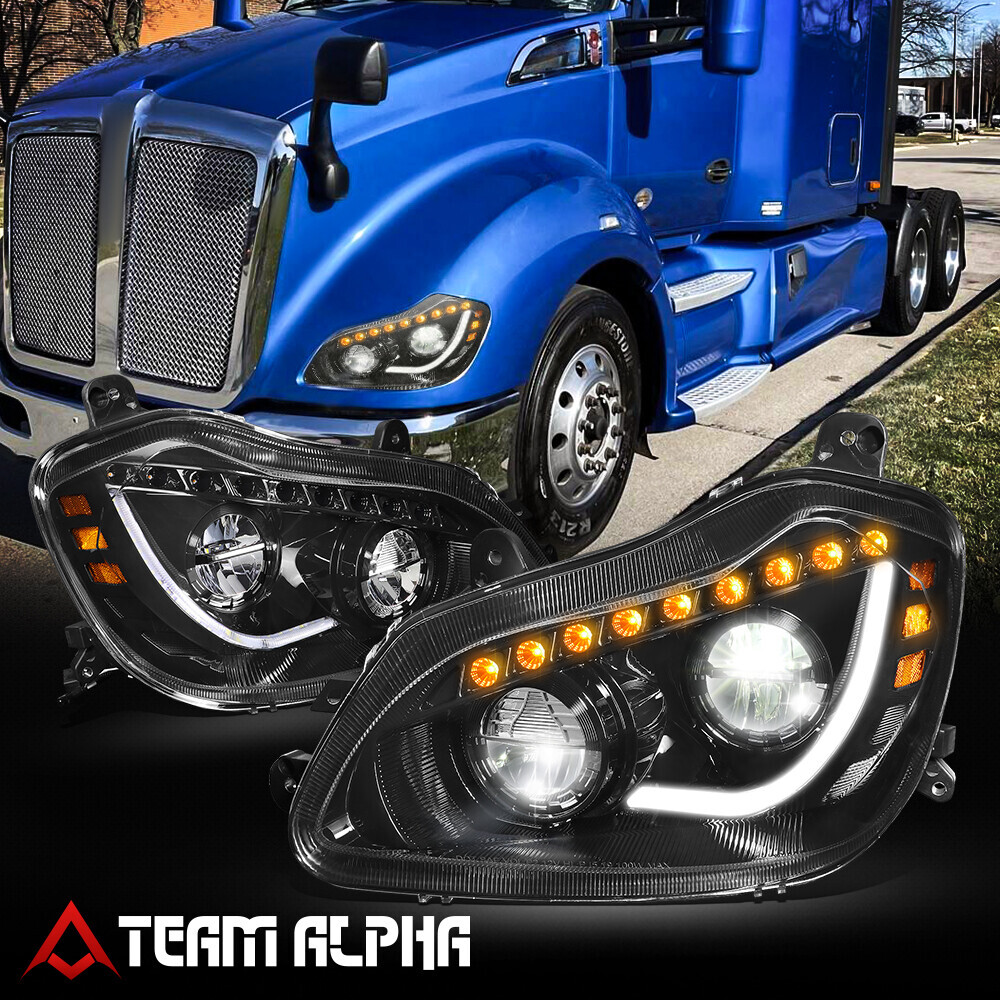 Fits 2013-2021 Kenworth T680 LED DRL Sequential Turn Signal Headlights ...