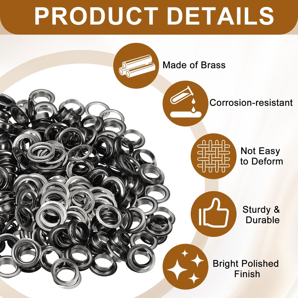 100 Sets Grommets Eyelets, 8mm Brass Self Backing Eyelets, Black | eBay UK