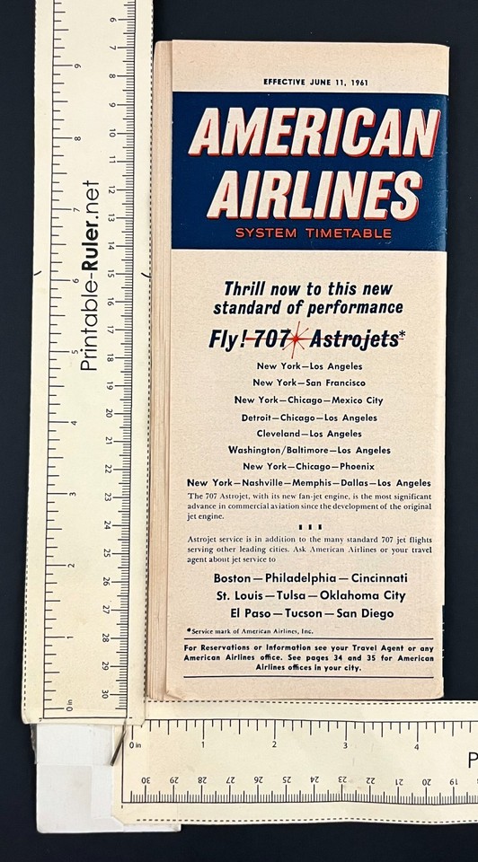 1961 AA American Airlines System Time Tables Flights Schedules Vintage ...