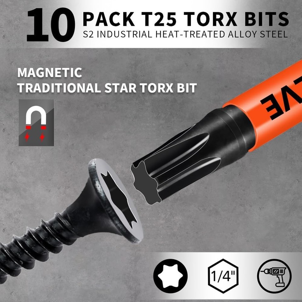 T25 Torx Bits for Impact Driver, T-25 Torx/Star Bit Set 2'' Long ...