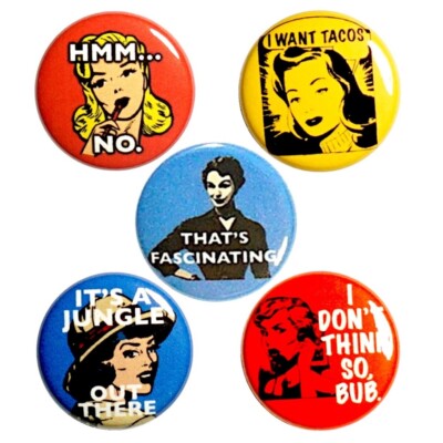 50s 60s Sarcastic Women Pin Buttons 5 Pack Vintage Style Feminist Pins ...